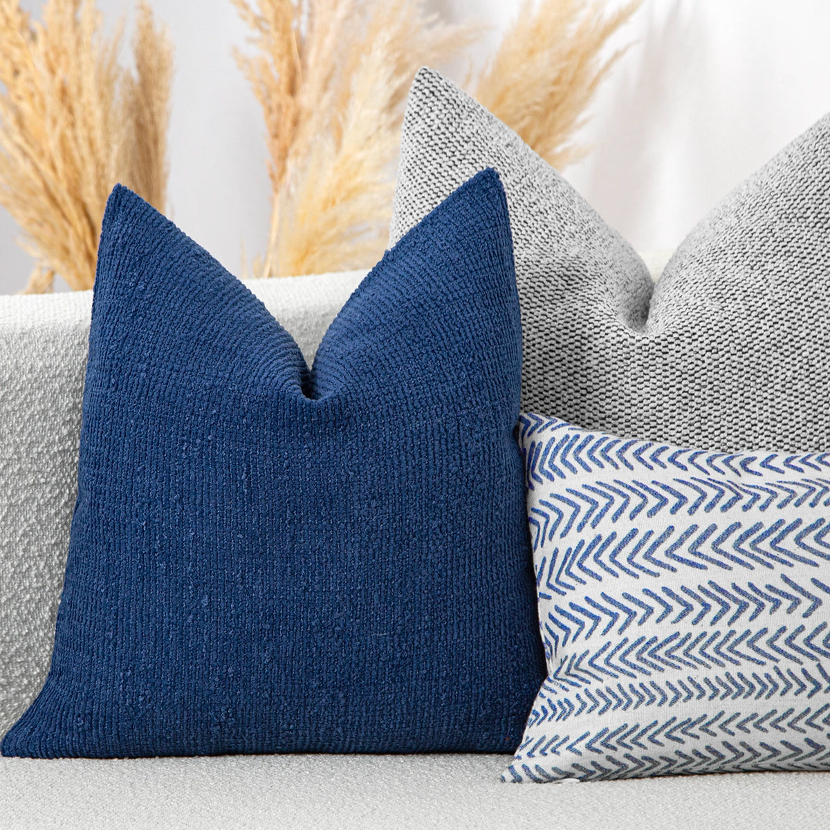 Blue Boho Textured Pillow Cover – Boucle Throw Pillow