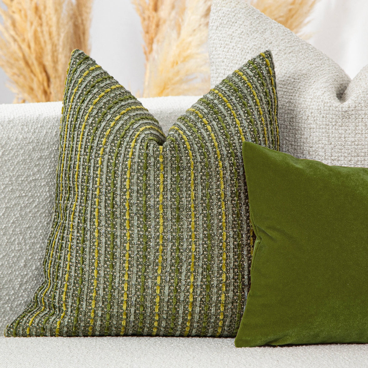 Green Striped Textured Pillow Cover | Earthy Tones with Cozy Comfort