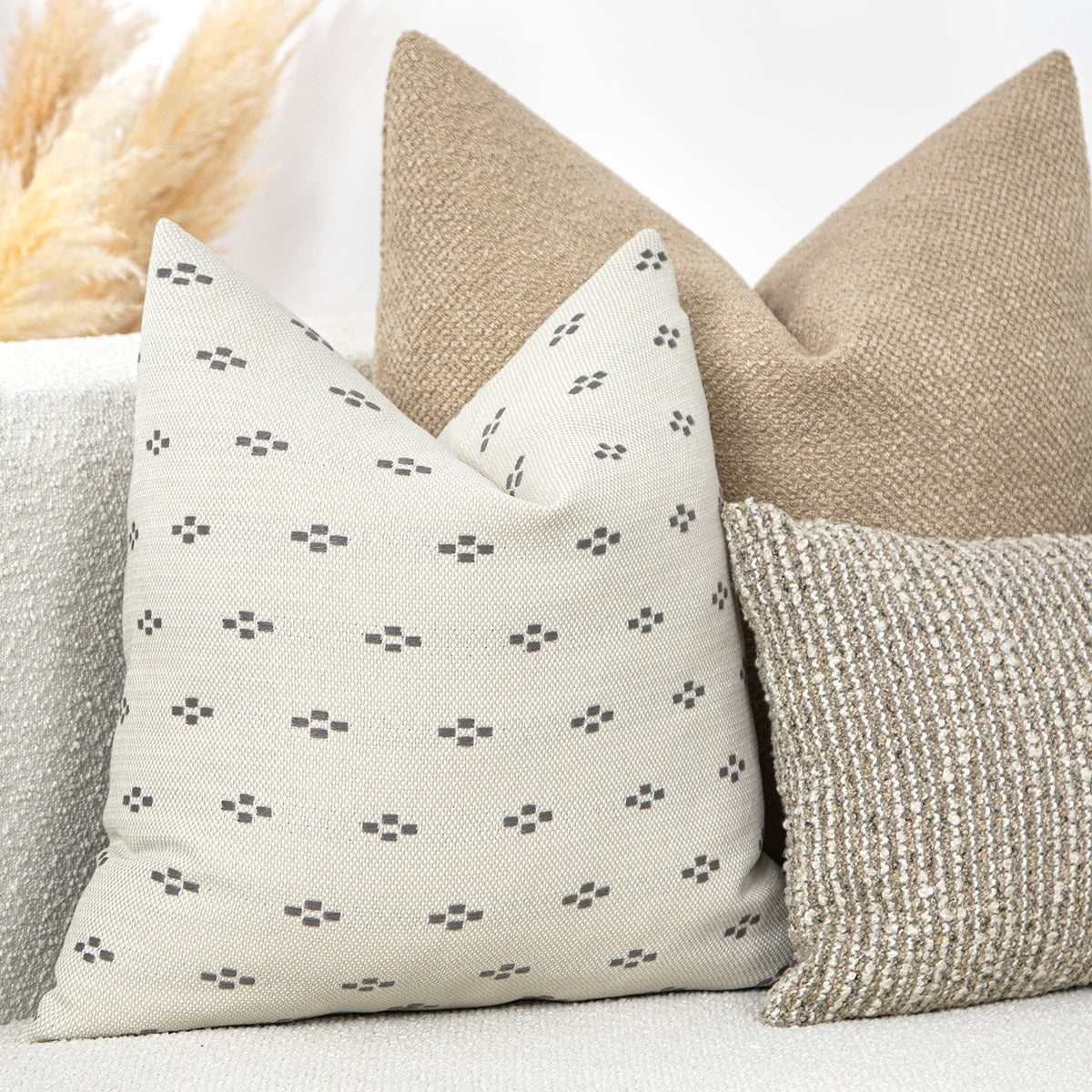 Boho Dotted Linen Pillow Cover | Earthy Texture in Beige & Taupe
